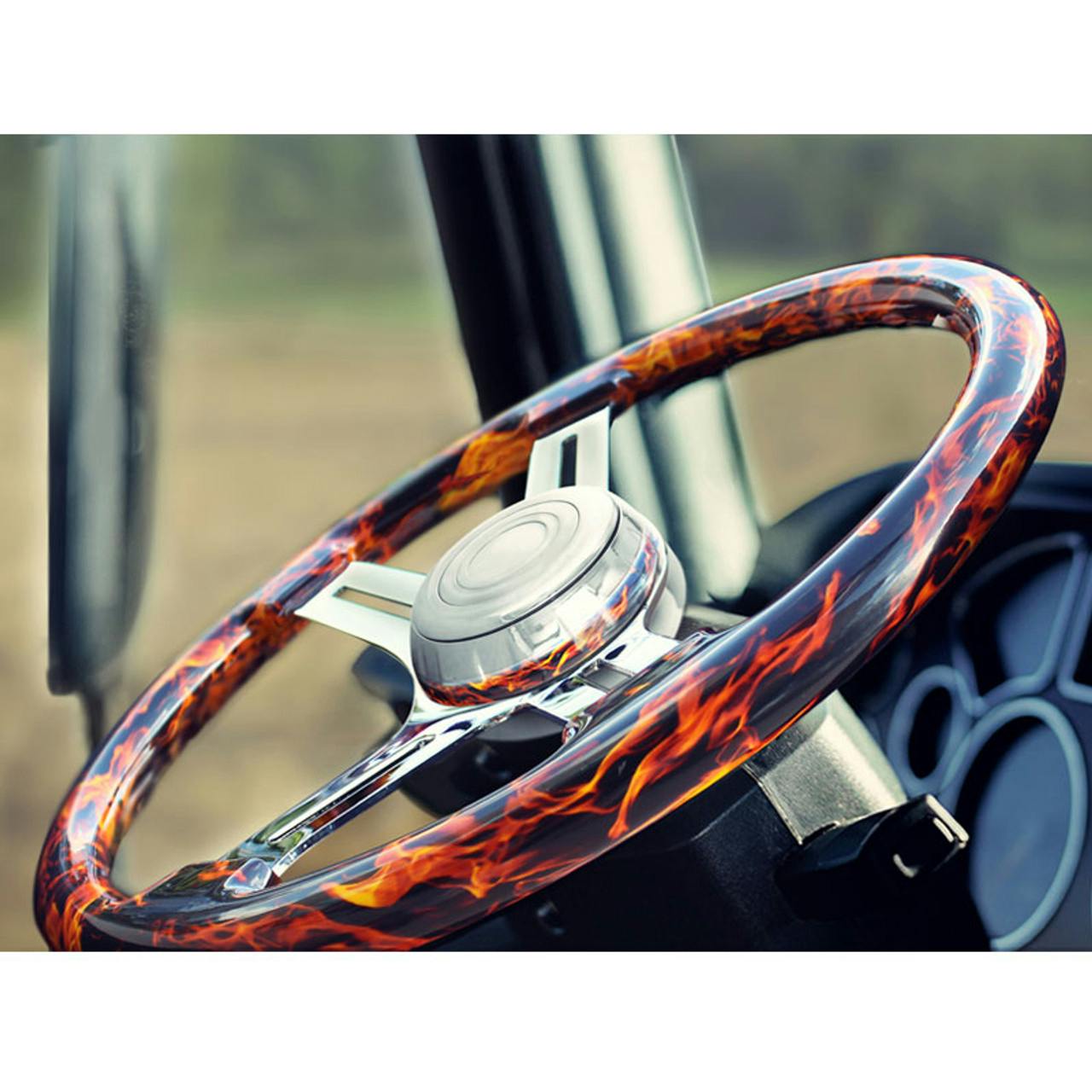 18" Fire Hydro Dip Wood Steering Wheel With Chrome Flame Spokes - Raney ...