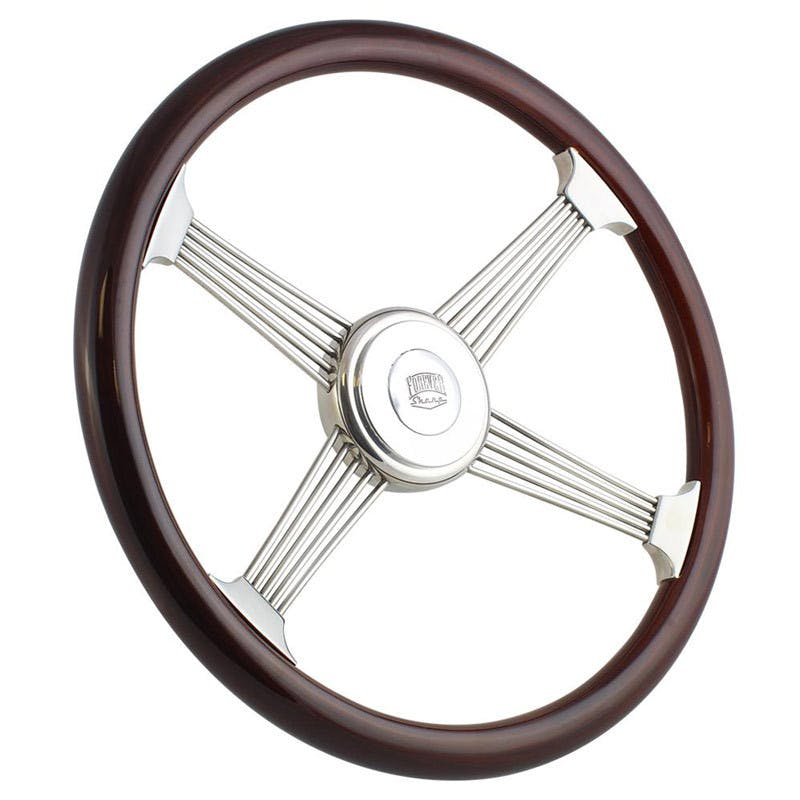 18" Steering Wheel With Chrome Dual Classic Spokes And Dark Wood Finish ...