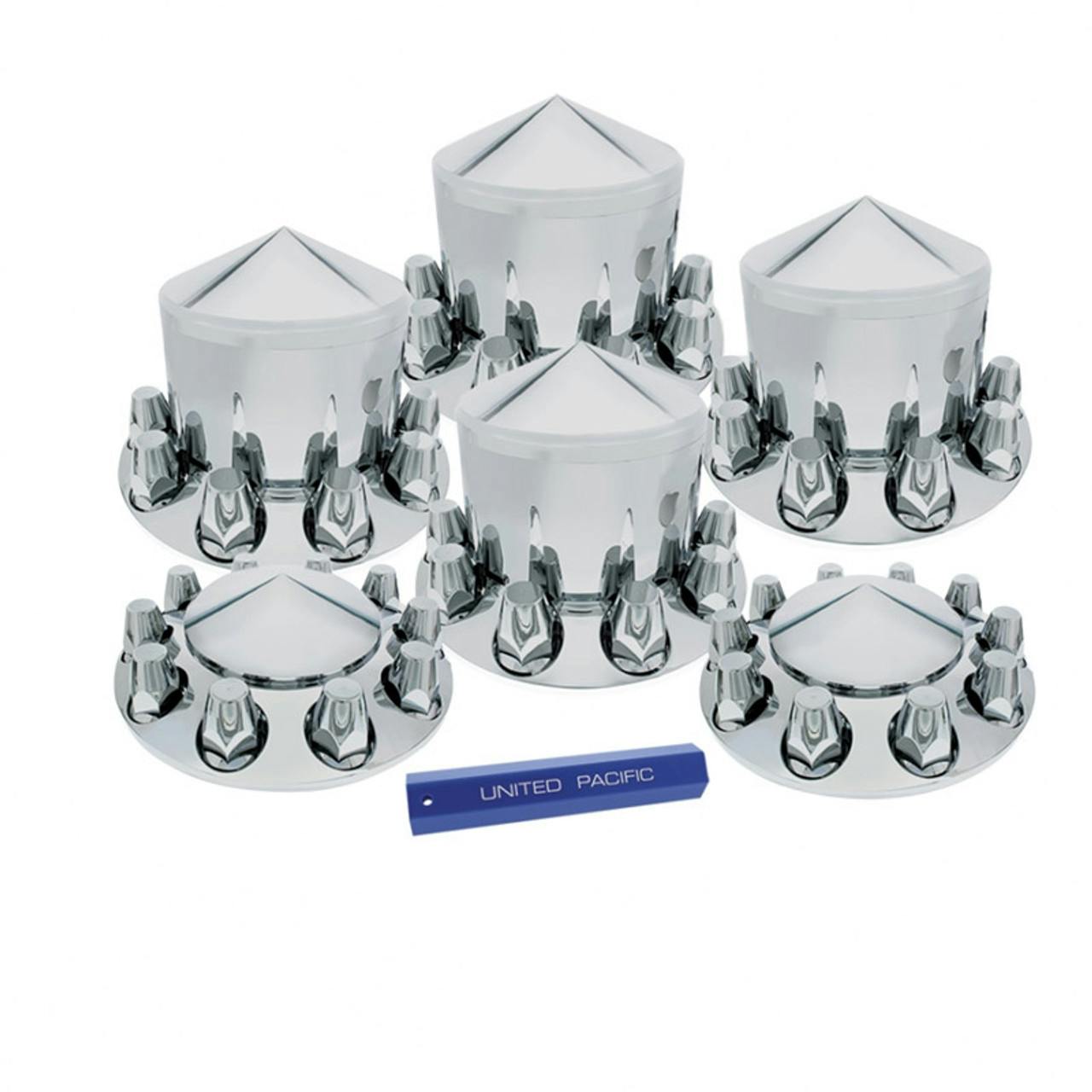 Complete Chrome Pointed Axle Cover Kit with 33mm Thread-On Lug Nut ...
