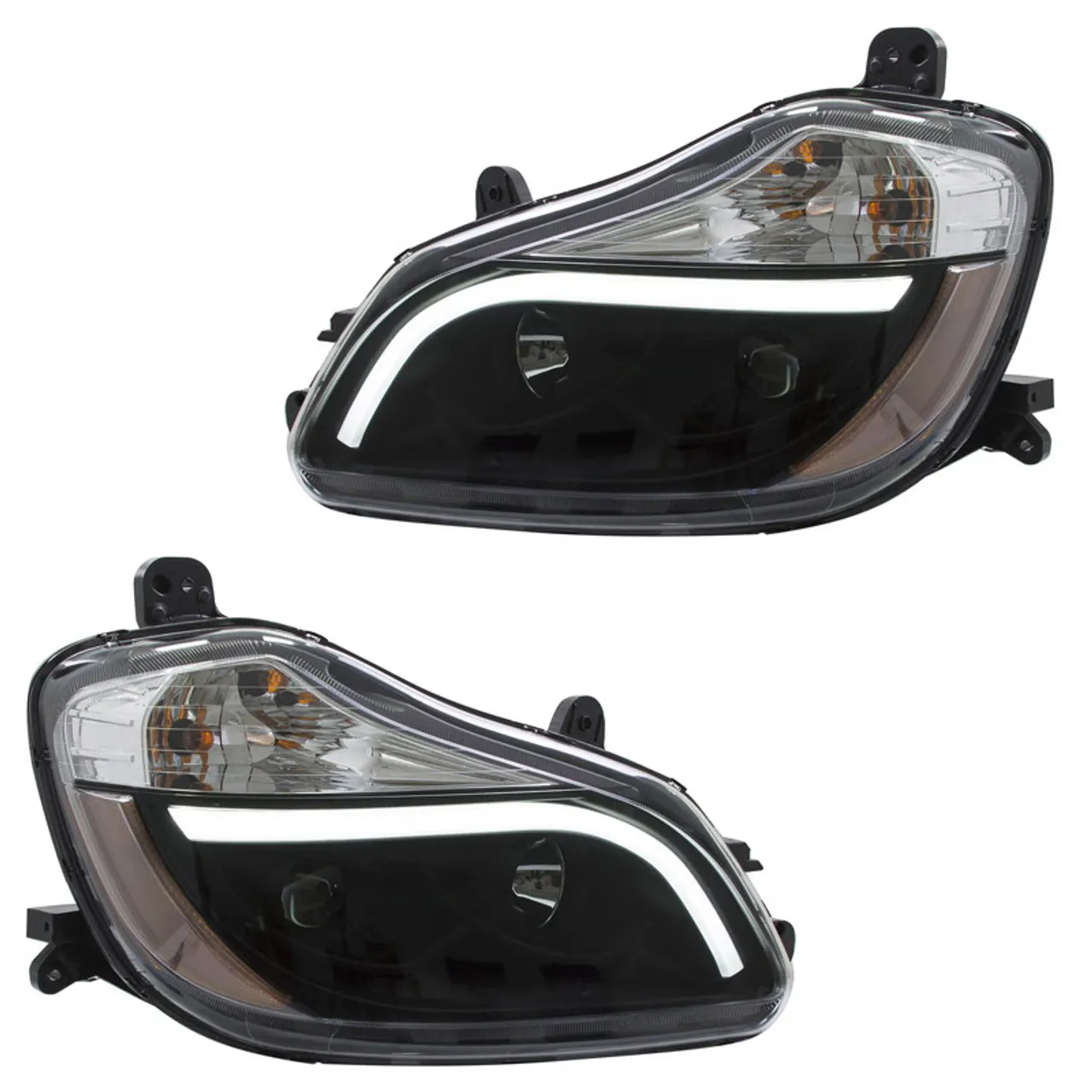 Kenworth T680 Blackout Aftermarket Projector Headlights with LED Bar ...