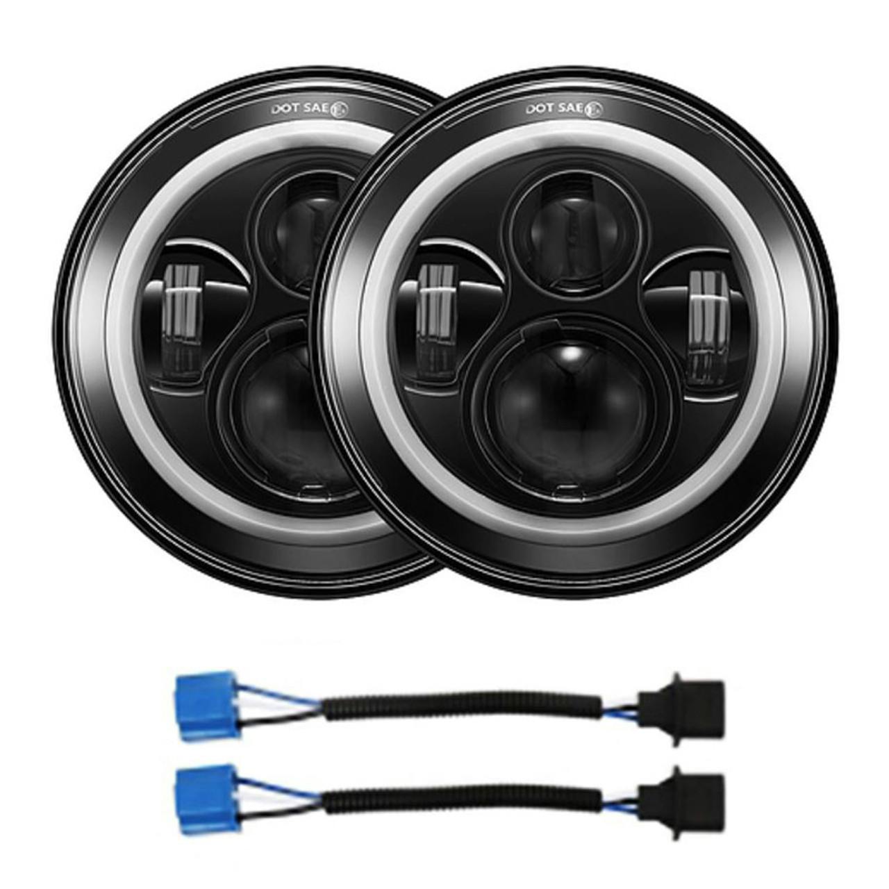 7" Round LED Dual Function Halo Ring High & Low Beam Projector ...