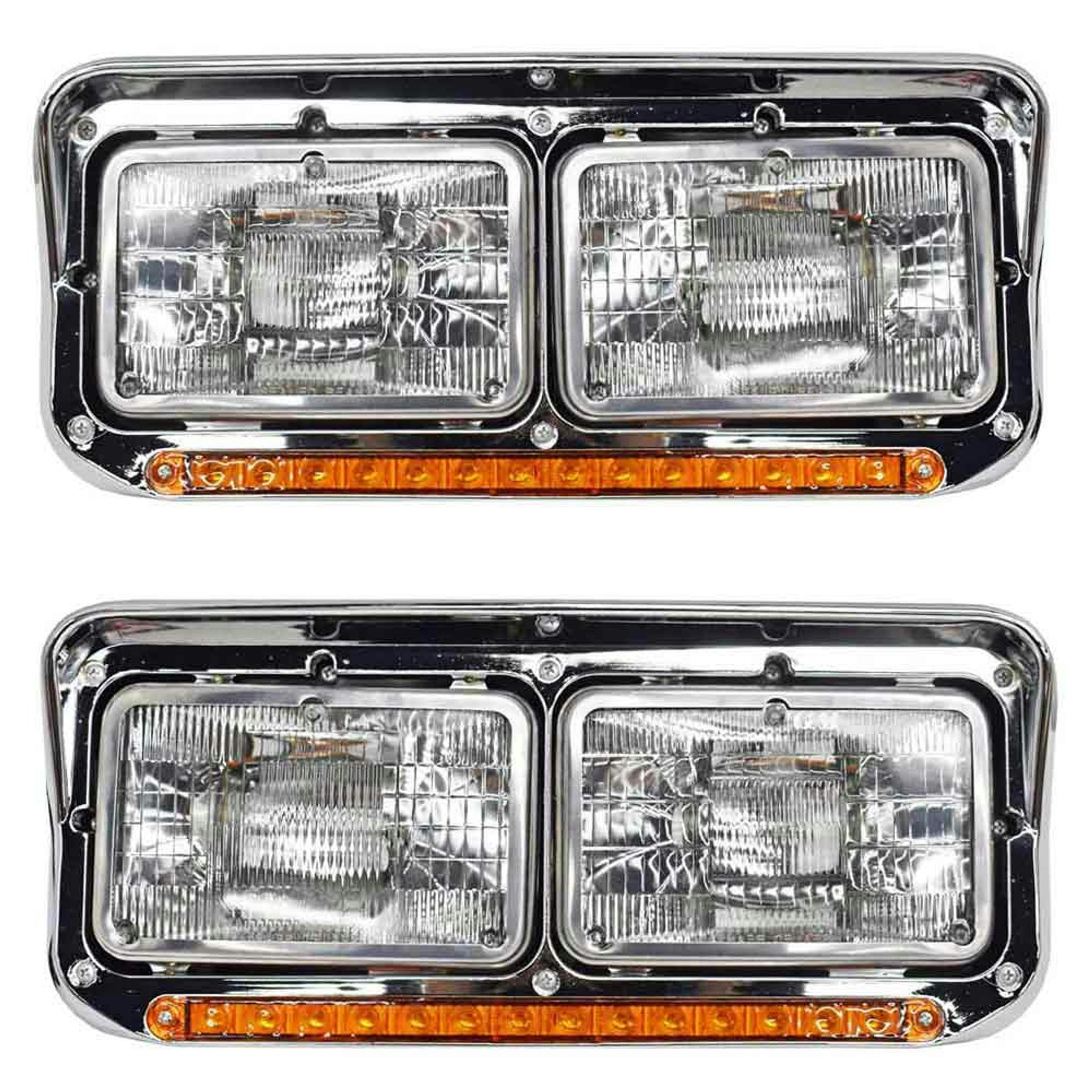 Rectangular Dual Headlight Bezel With Visor & Amber LED - Raney's Truck ...
