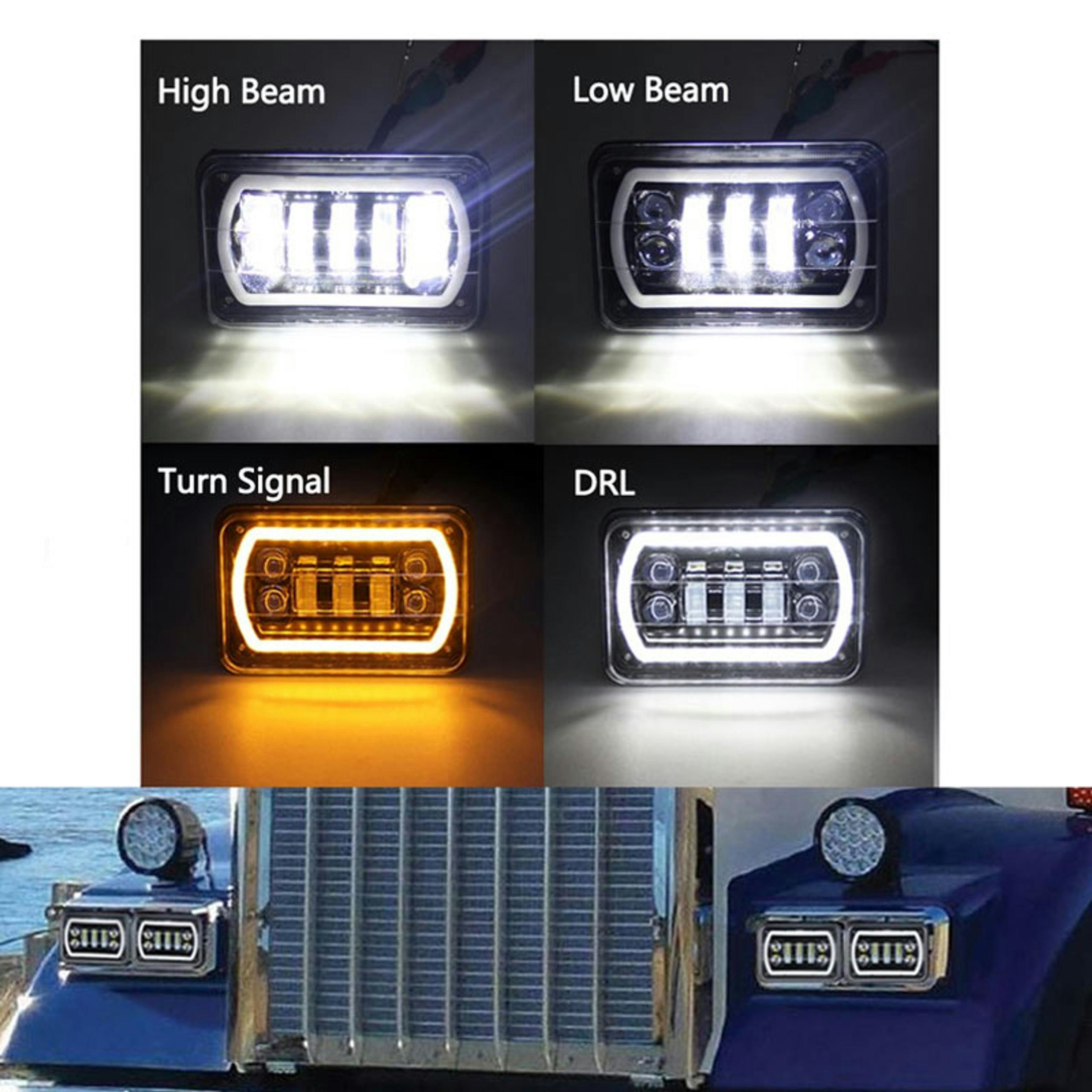 4" x 6" Full LED High & Low Beam Rectangular Headlight With Halo Ring ...