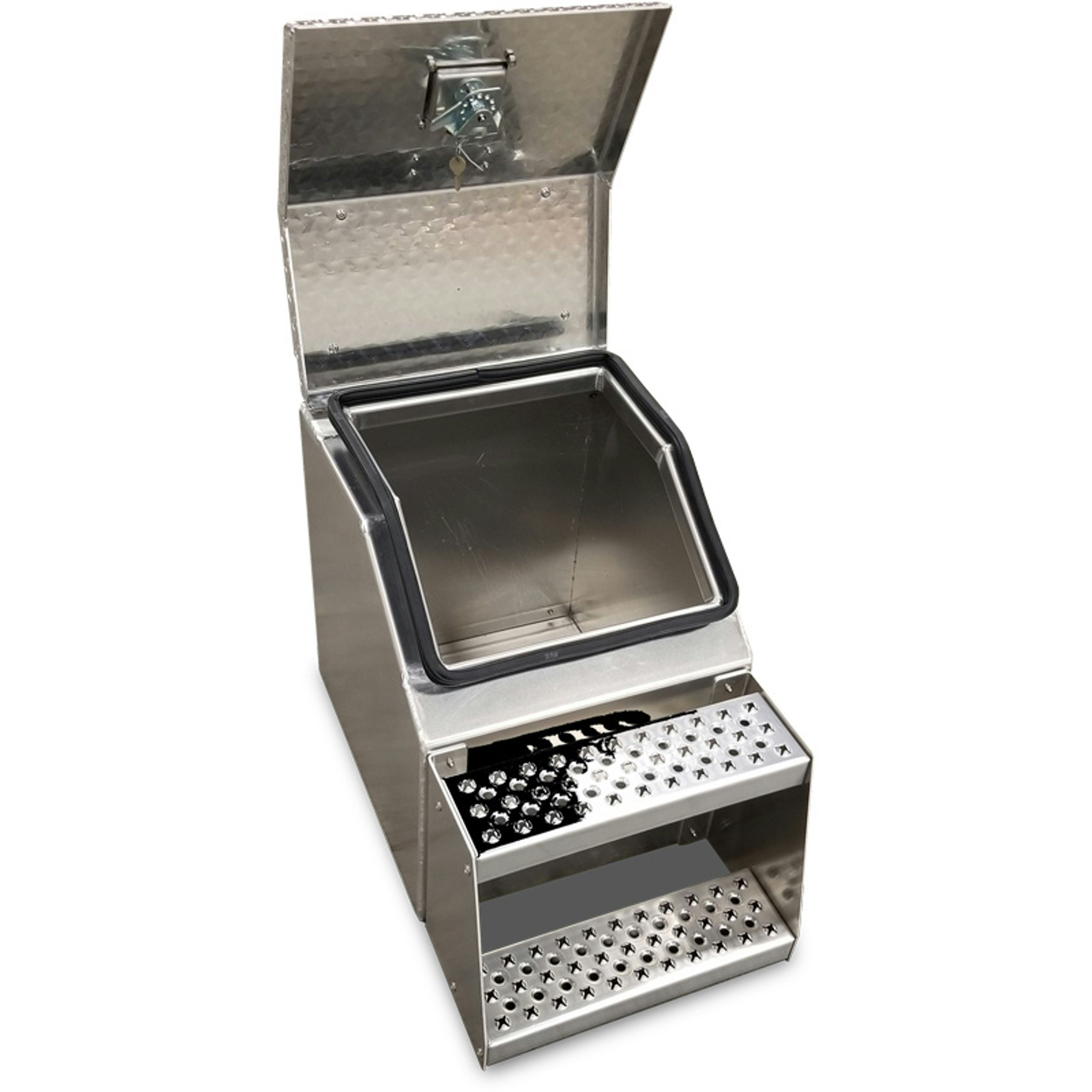 36" Diamond Plate Aluminum Saddle Tool Box With Step - Raney's Truck Parts