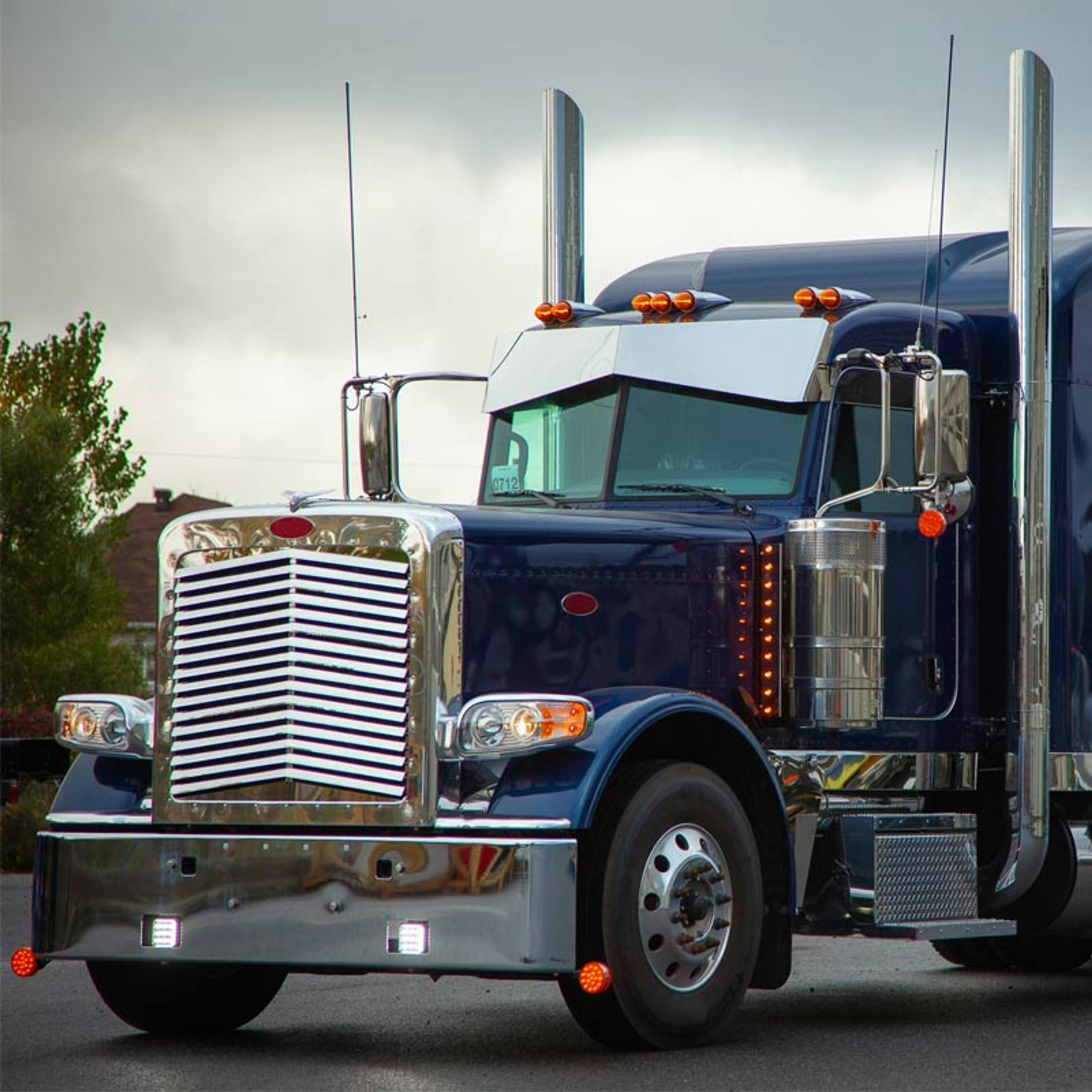 Peterbilt 379 378 389 16" Slammed Stainless Steel Drop Visor - Raney's ...