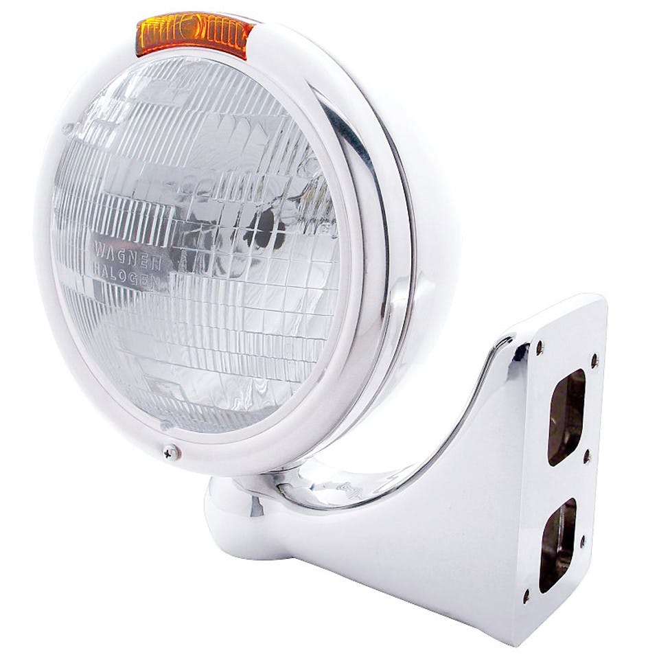 Black Guide Headlight H4 Bulb w/ Amber LED - Driver & Passenger - Raney ...