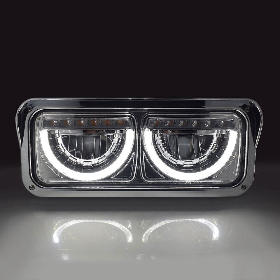Kenworth T600 T800 W900B W900L Half Moon Rectangular Chrome Headlight ...