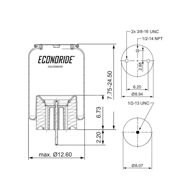 Kenworth Peterbilt Econoride Air Spring Rolling Lobe with Stud TR8864 ...