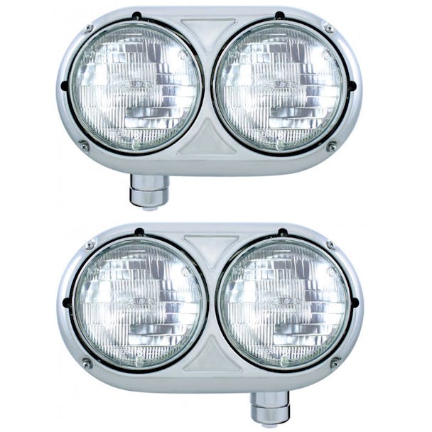 Peterbilt 359 Style Stainless Dual Round Headlight Crystal Halogen ...